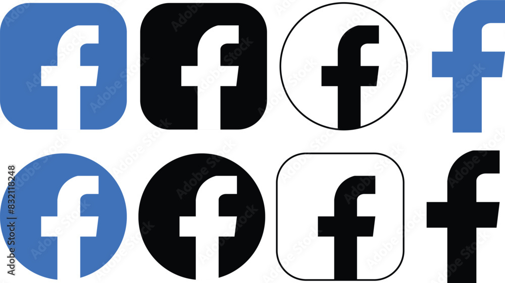set of Facebook logo. Group of Realistic social media icon logotype ...