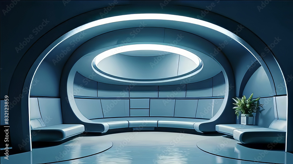 Oval shaped room with rounded corners, Dark and rich interior concept ...