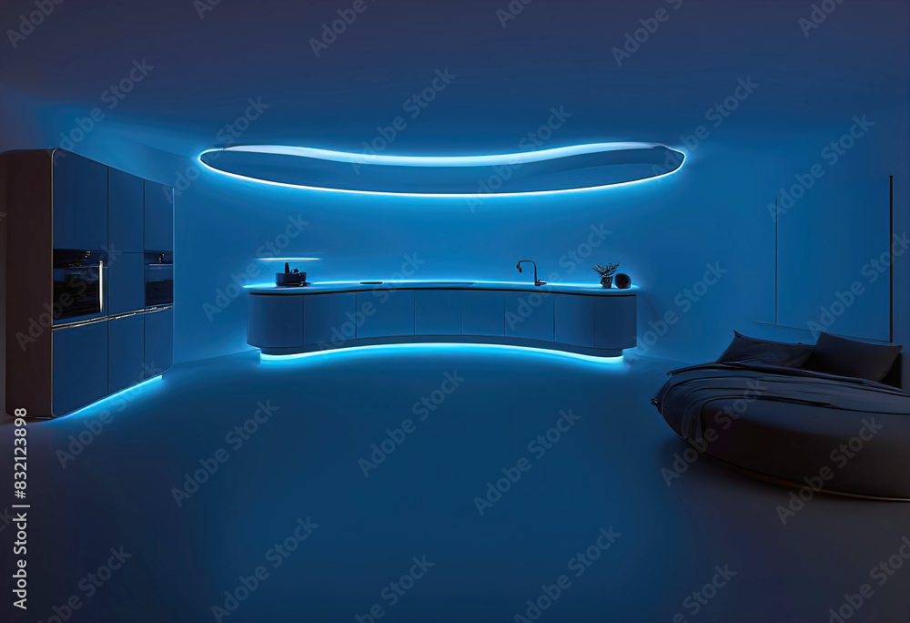 Oval shaped room with rounded corners, Dark and rich interior concept ...