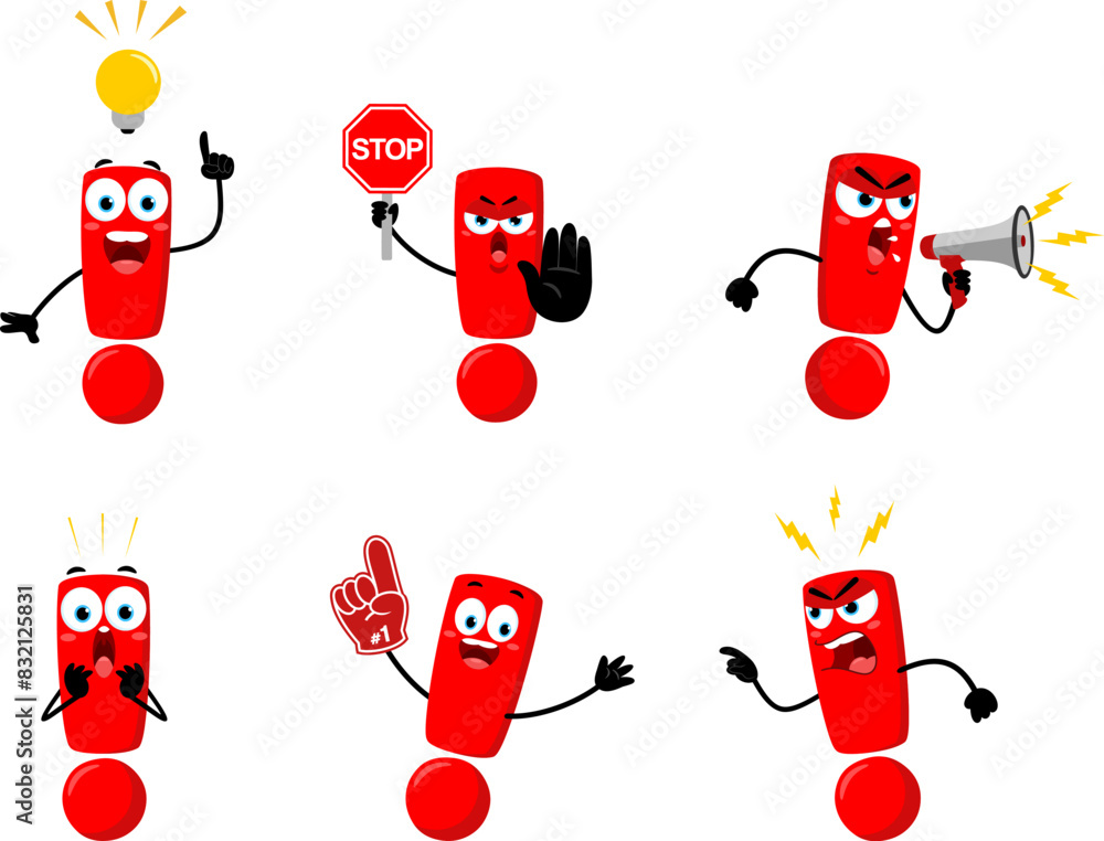 Red Exclamation Mark Cartoon Character. Vector Flat Design Collection ...