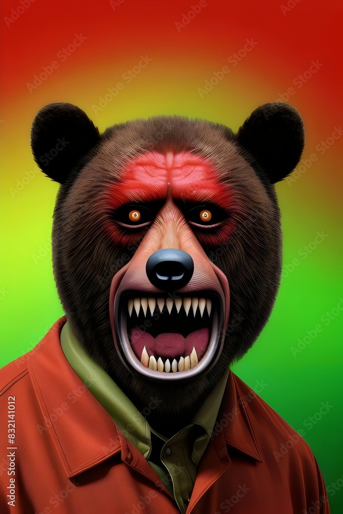 an illustration of an evil bear, grizzly bear, black bear, brown bear ...