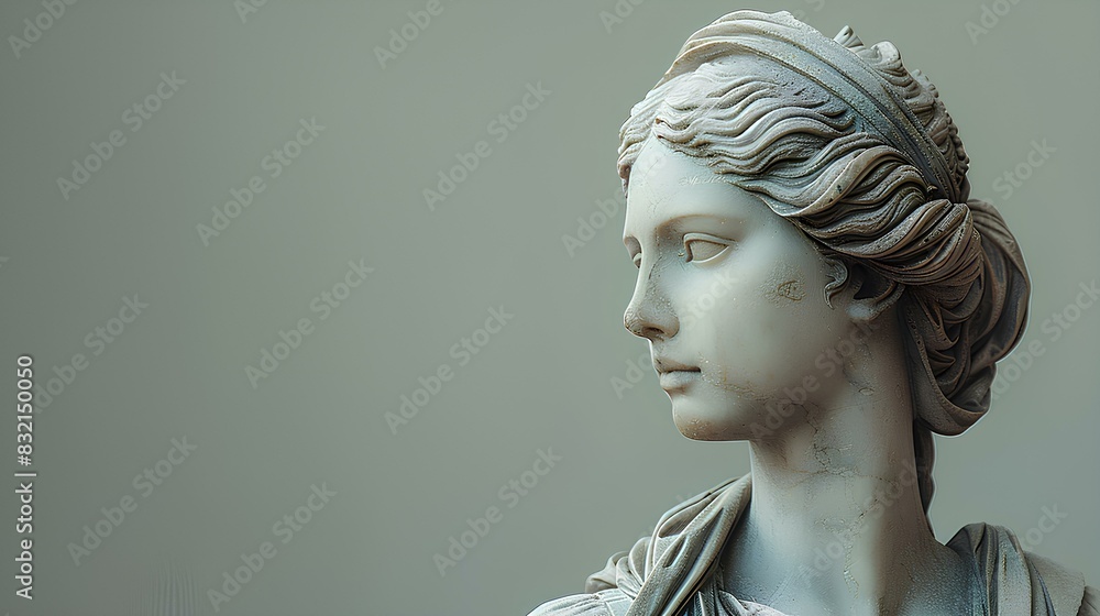Marble statue of a beautiful Ancient Greek woman posing in front of a ...