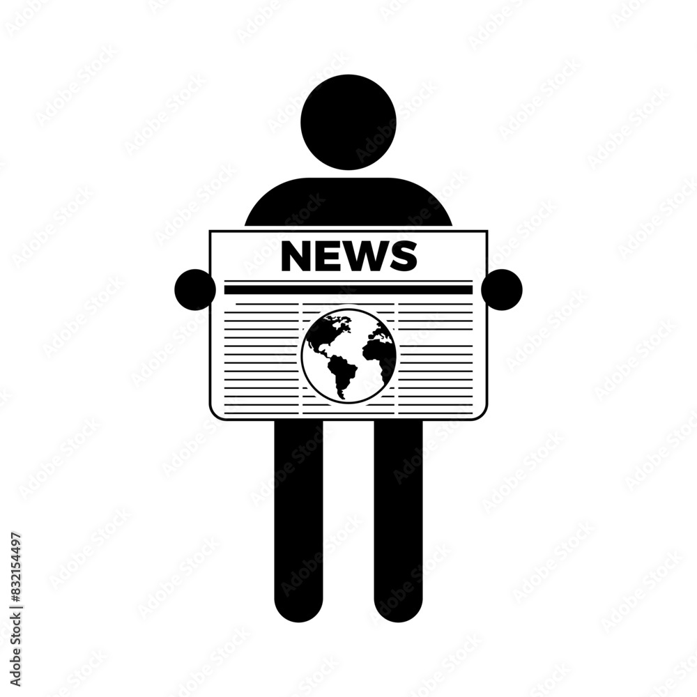 Pictogram of a man reading the newspaper. Outline man read newspaper ...