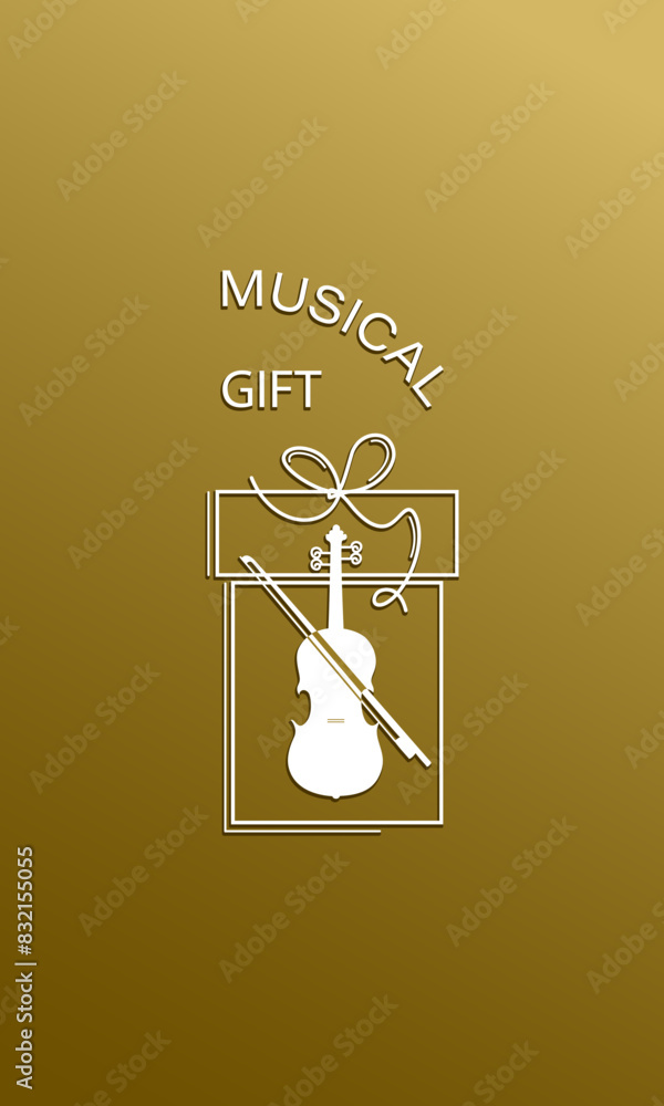 Violin. Favorite music. Musical gift on gold background. Classical ...