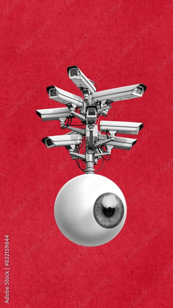 All-seeing eye. Surveillance cameras pointing in different directions ...