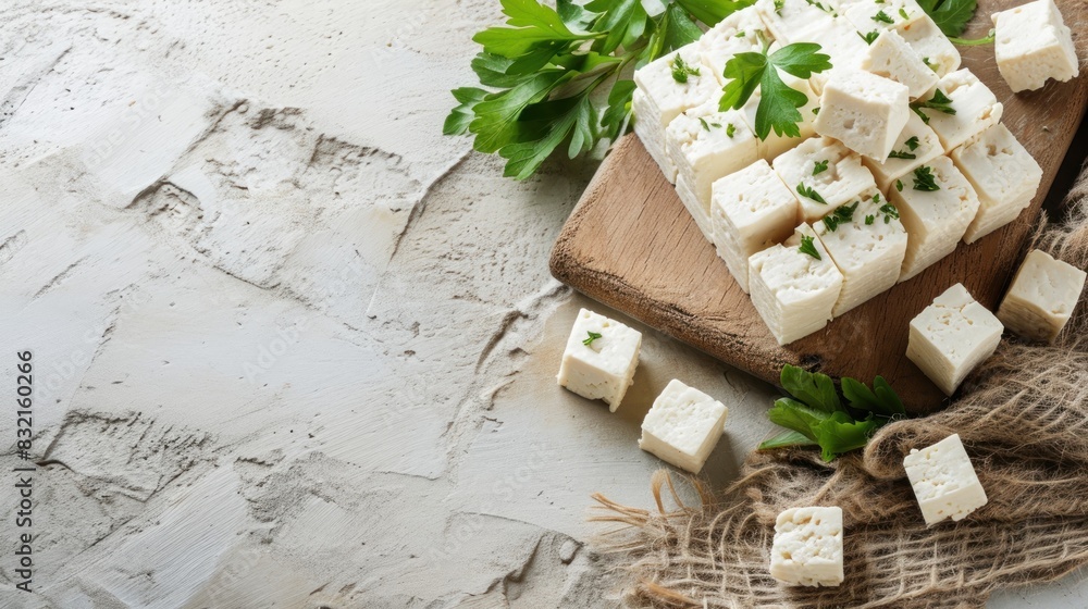 Tofu Cheese. Tofu. Tofu cheese isolated on a background with copy space ...