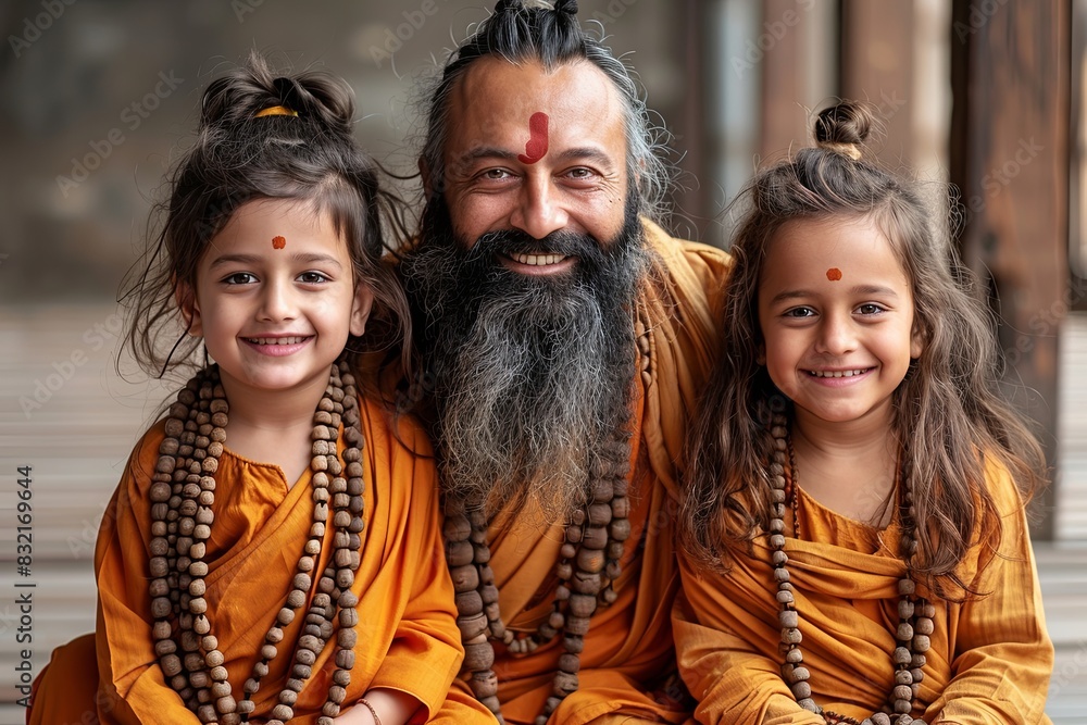 A guru teacher with apathetic disciples in a temple. The festival of ...