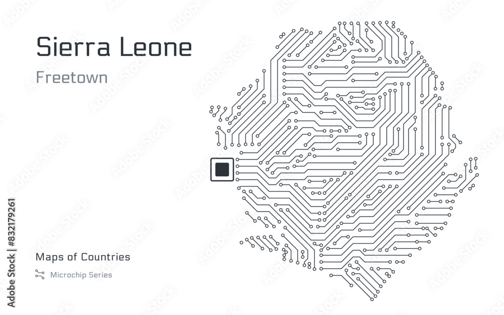 Sierra Leone Map with a capital of Freetown Shown in a Microchip ...