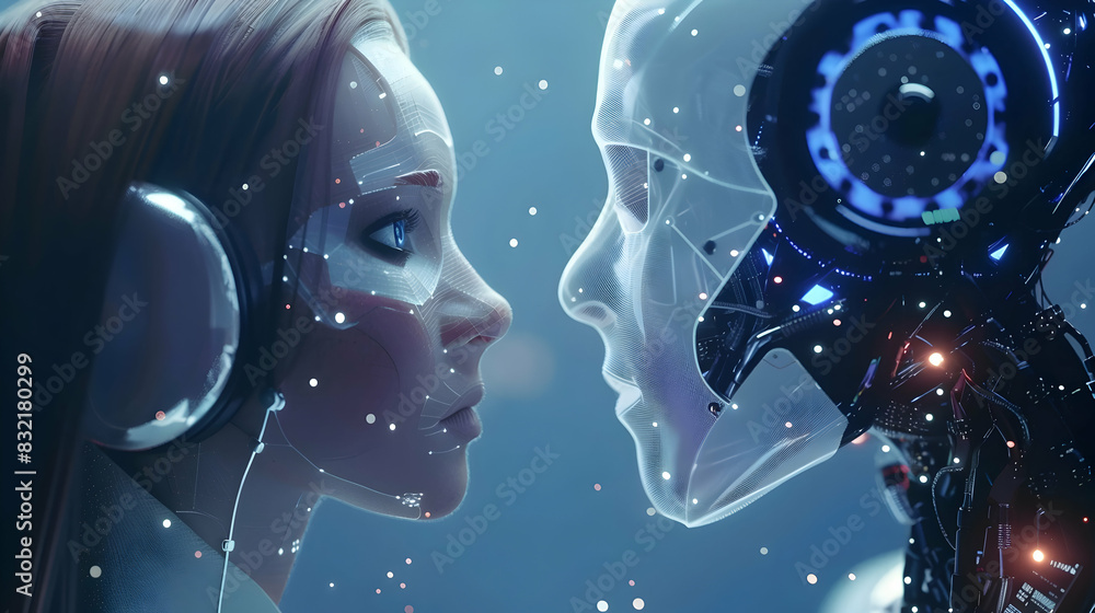 Robotics or ai artificial intelligence connecting interaction with human.Chat bot software ...