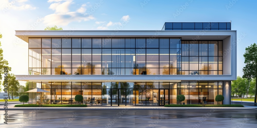 Mixeduse commercial building with office and retail spaces, isolated ... Mixeduse commercial building with office and retail spaces, isolated ...
