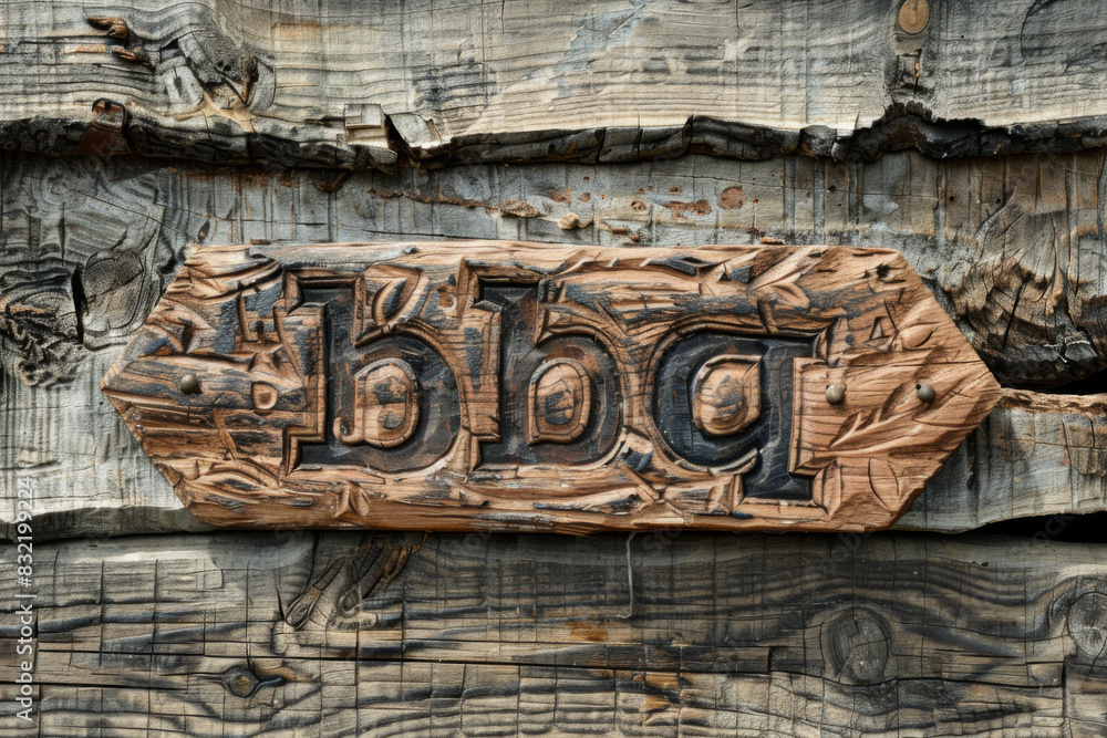 old wood background with rustic "bbq" sign carved in the wood, in the ...