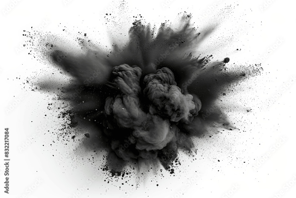 Black Powder Explosion Isolated on White - Airborne Dust and Charcoal ...