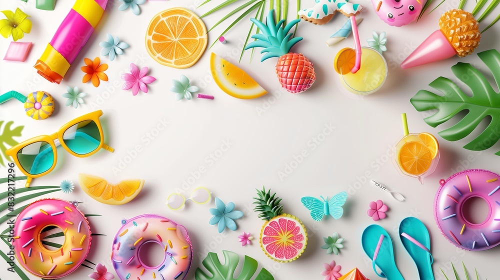 Summer Splash: Colorful Pool Party Frame on White Background Stock ...