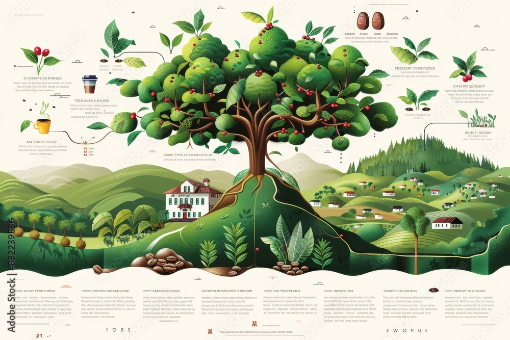 Infographic detailing coffee production from trees planting the first ...