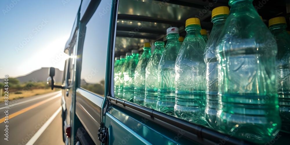 A commercial truck carrying numerous plastic bottles for waste ...