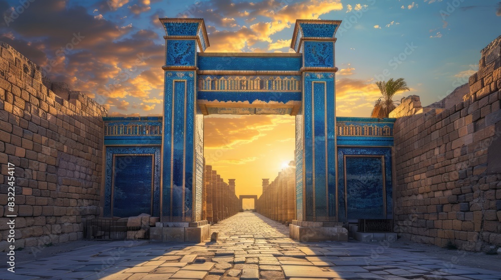 Ancient city of babylon ruins with ishtar gate's vibrant blue-glazed ...