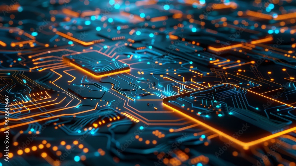 Sleek futuristic digital landscape featuring intricate circuitry ...