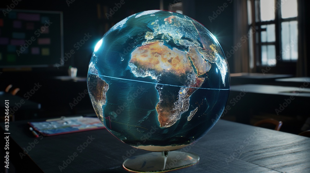 A geography lesson enhanced with an AR globe, showing live climate ...