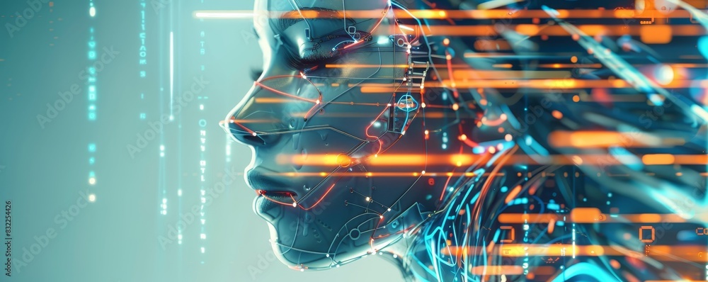 Futuristic AI concept image showing a human face integrated with ...