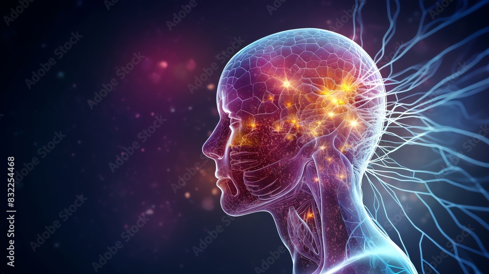 Conceptual image of human mind highlighting neural pathways and brain ...