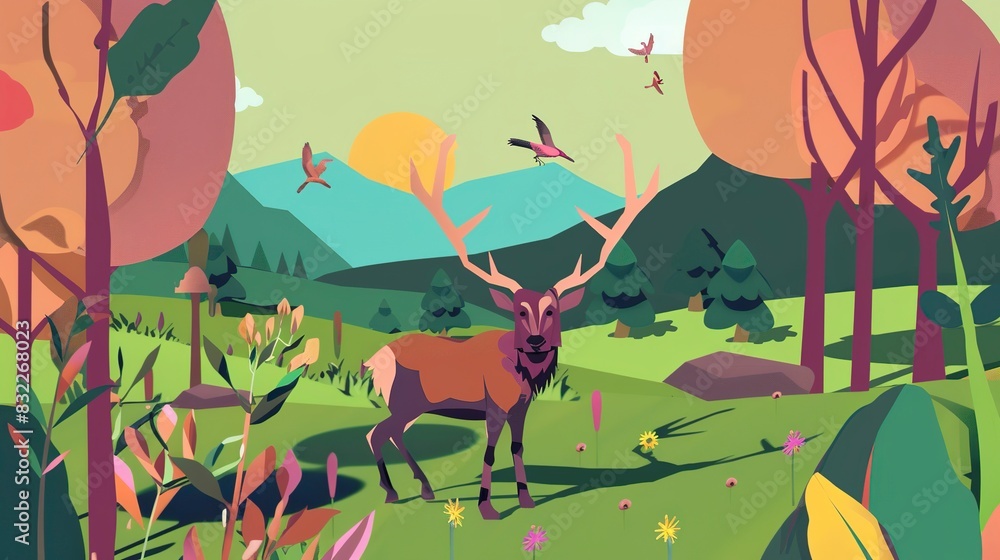 Wildlife tracking vector art flat design front view eco-tourism theme ...