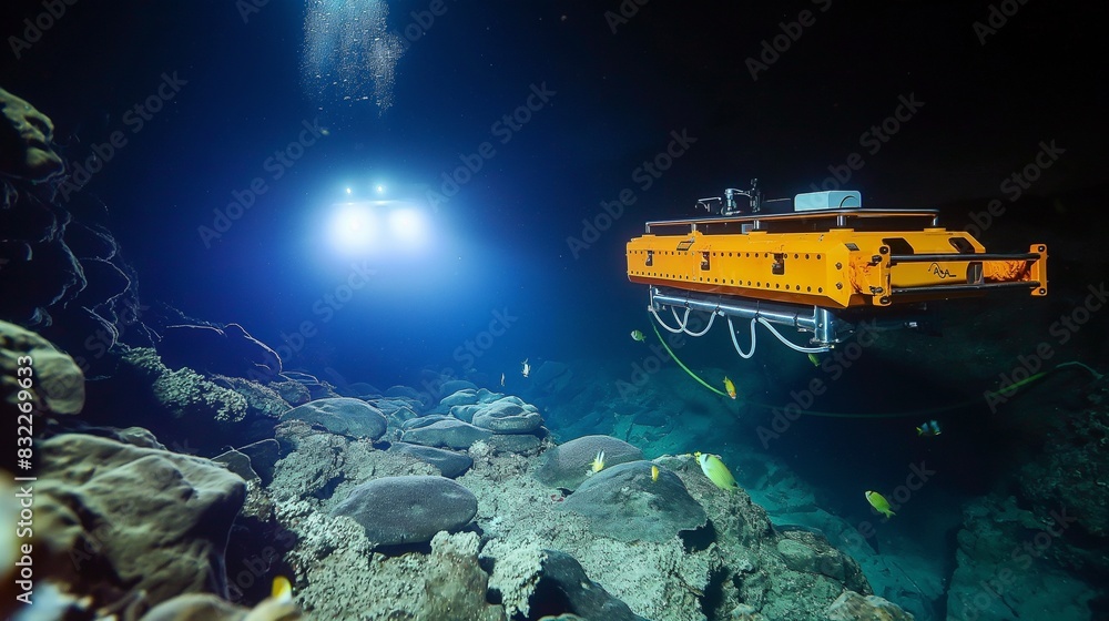 A remotely operated vehicle (ROV) deployed from a research vessel ...