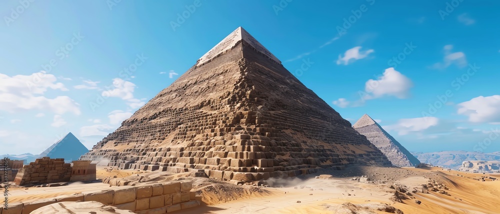 Elegant Egyptian pyramids with clear blue skies, realistic style ...