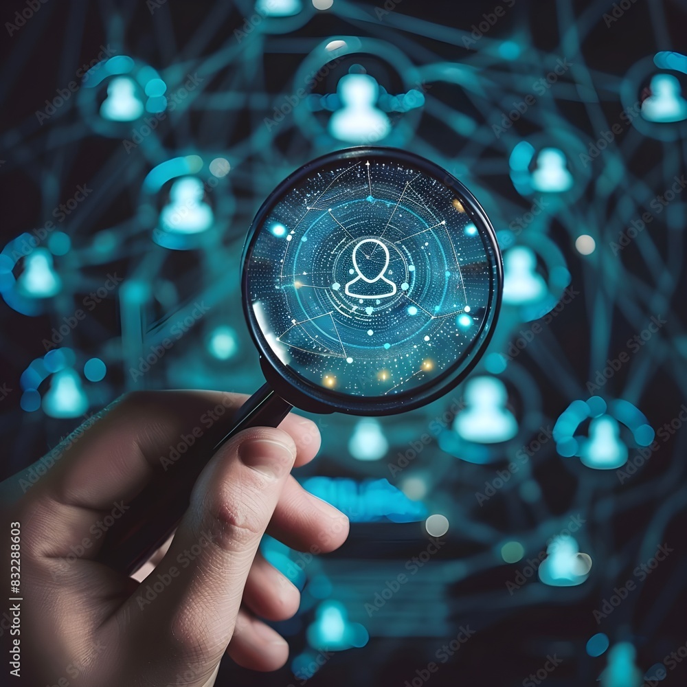 Know your customer (KYC) concept. Person use magnifying glass focus to ...