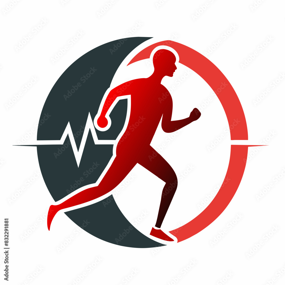 Vector illustration of a man in running, joints pain with cardiogram ...