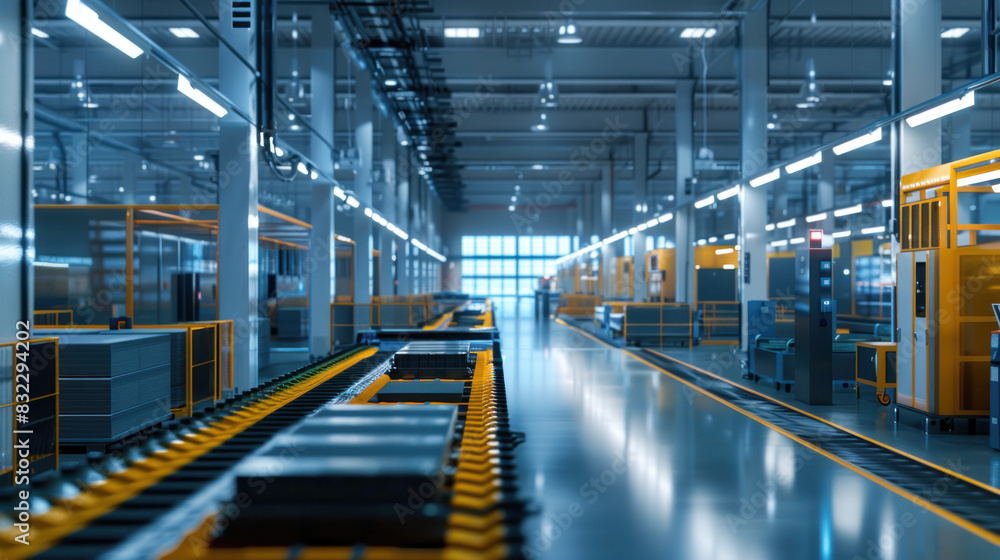 Industrial scene of a high-tech factory producing lithium-ion battery ...
