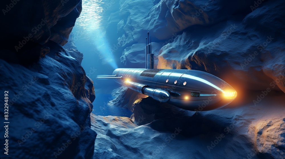 Foto de An autonomous submarine navigating through a deep-sea canyon ...