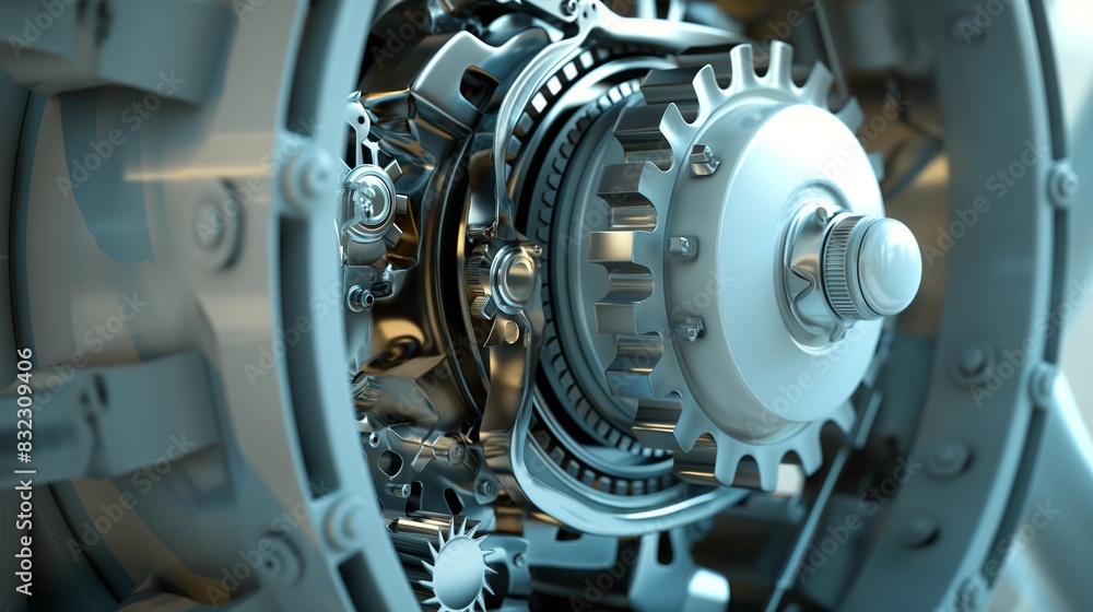A detailed close-up of the gear mechanism inside a wind turbine's ...