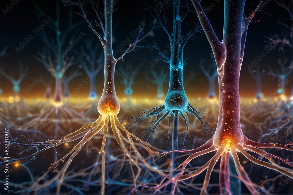 Visualization of nerve cells, transmission of electrical impulses ...