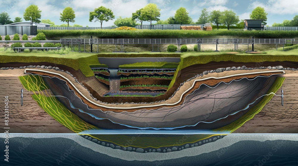 A detailed diagram of an underground water conservation system that ...