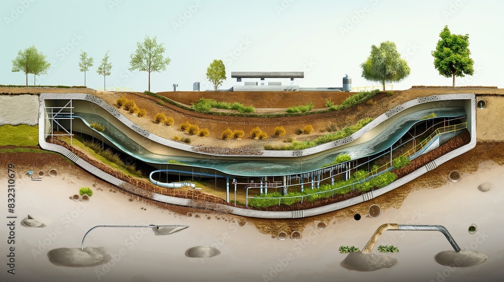A detailed diagram of an underground water conservation system that ...
