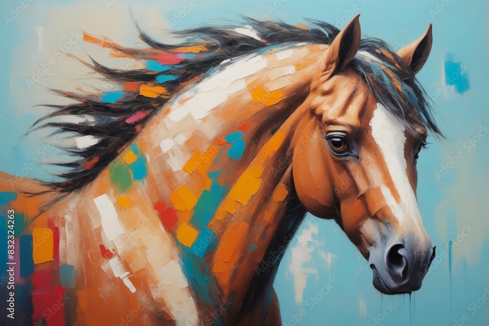 Colorful abstract horse animal portrait painting, nature theme concept ...