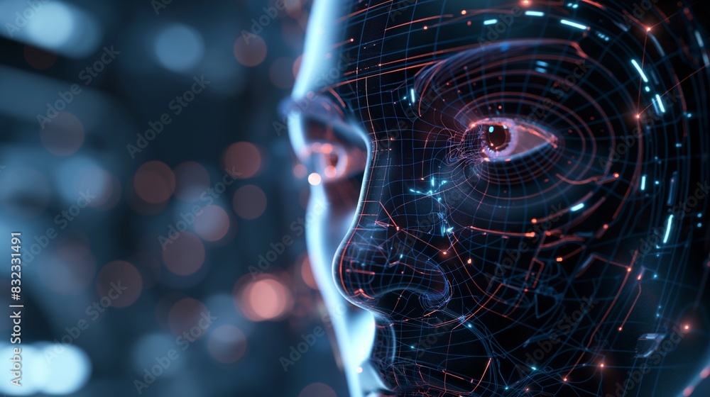 A close-up of an AI-driven facial recognition system interface ... A close-up of an AI-driven facial recognition system interface ...