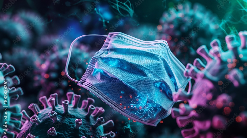 A nano-tech based anti-viral mask, shown at a microscopic level, where ...