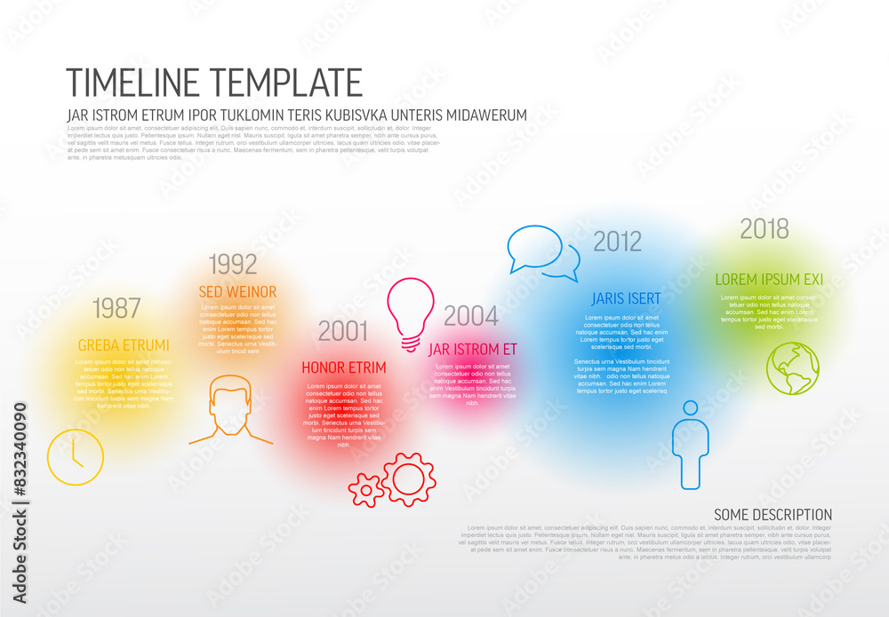 Simple rainbow color infographic template with six items with icons and ...