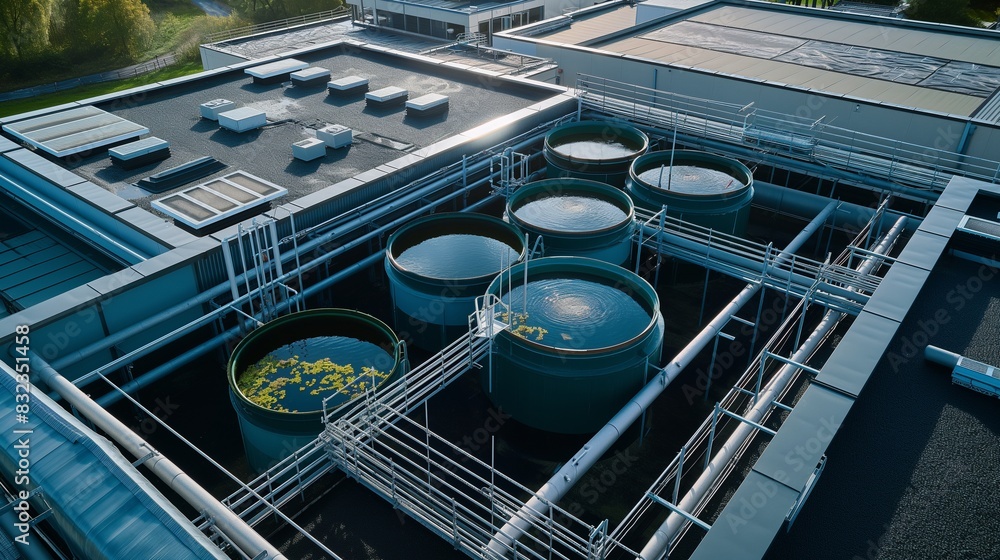 An aerial view of a large rainwater harvesting system installed on the ...