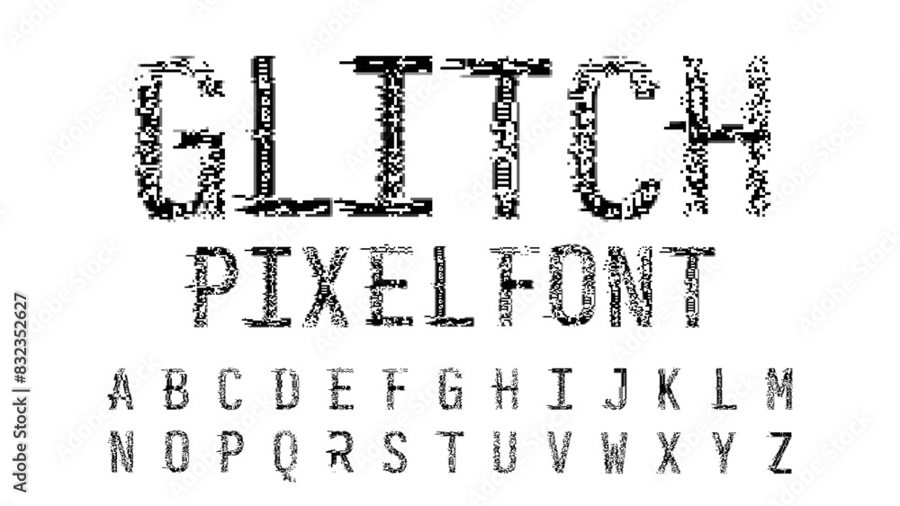 Pixel Noise Glitch Type Font. Vector Alphabet Letters Isolated on Black ...