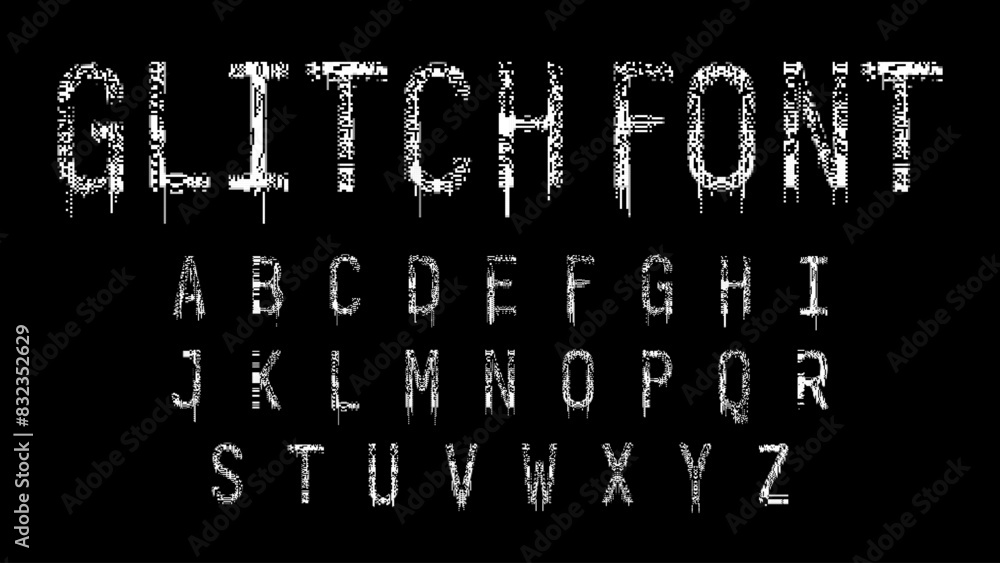 Pixel Noise Glitch Type Font. Vector Alphabet Letters Isolated on Black ...