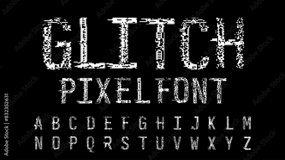 Pixel Noise Glitch Type Font. Vector Alphabet Letters Isolated on Black ...