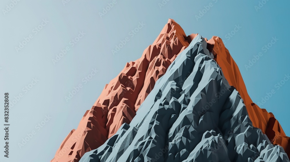 Rocky summit graphic design flat design side view mountaineering theme 3D render Split ...