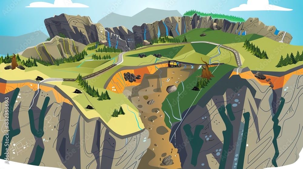Overhead mountain terrain infographic flat design side view mapping ...