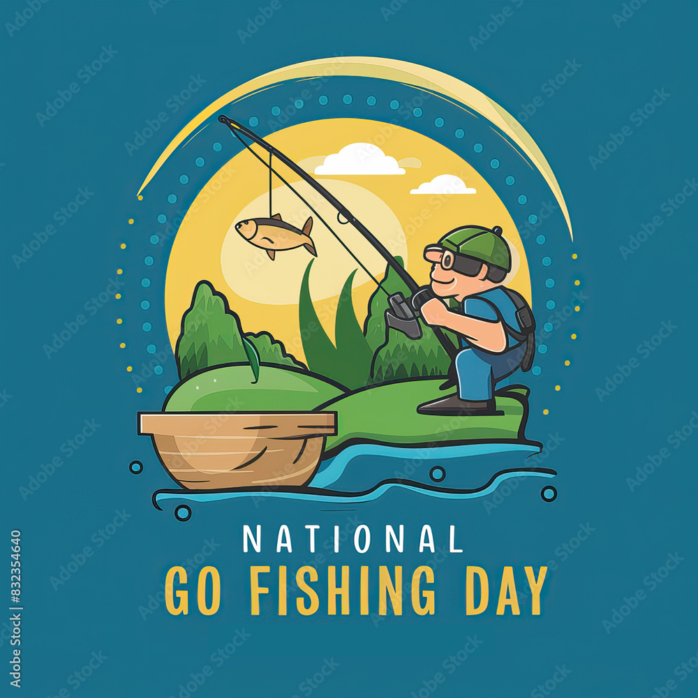 Fishing Day, National Go Fishing Day, National Go Fishing Day poster, post, banner, Fish, card ...