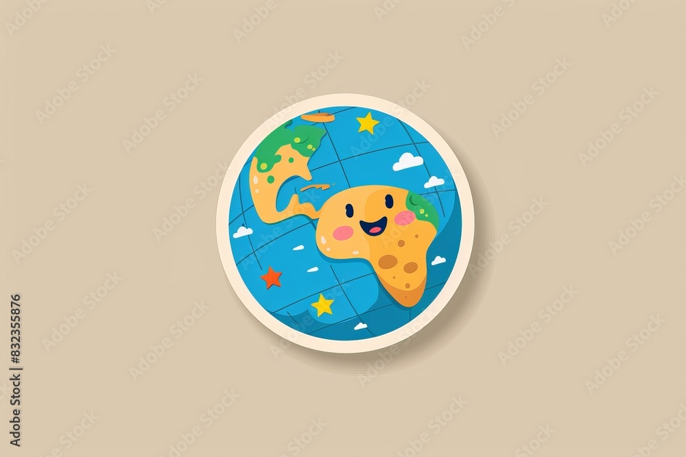 Colorful cartoon world map with happy continents, stars, and clouds on ...