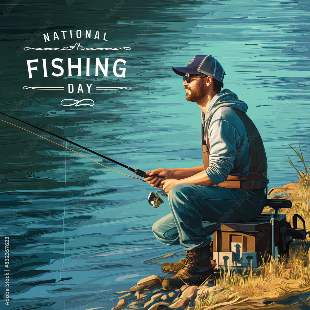 Fishing Day, National Go Fishing Day, National Go Fishing Day poster, social media poster, happy ...