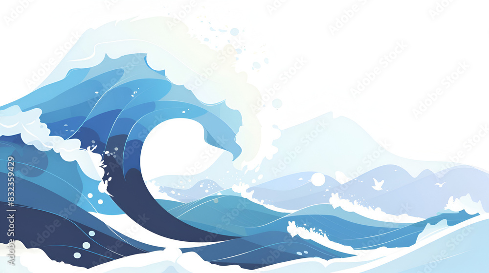 Wave, Sea wave. Vector Illustration of blue ocean wave with white foam ...