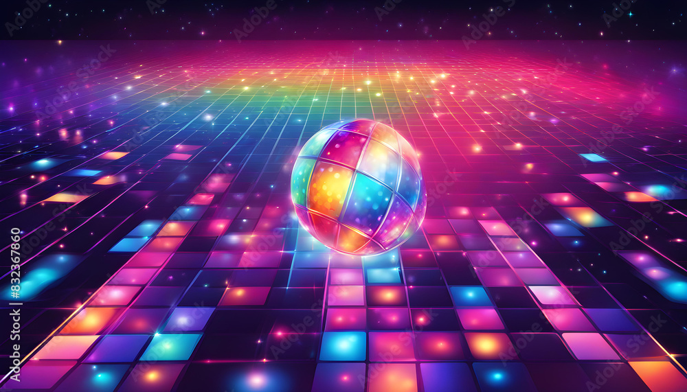 Disco dance floor. Retro party scene with LED squares grid glowing ...